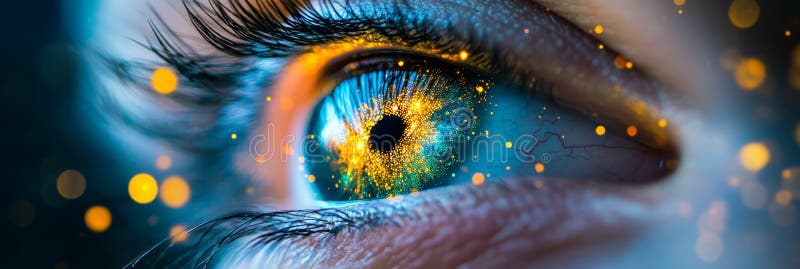 Digital Particles Exploding from Iridescent Blue Human Eye, Sci-Fi ...