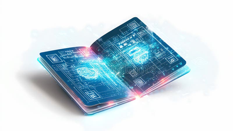 Digital Passport Design with Glowing Blue Holographic Elements and ...