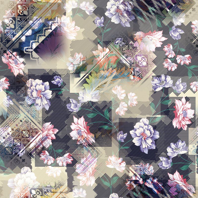 Watercolor Digital Patchwork Pattern on Background Stock Illustration ...