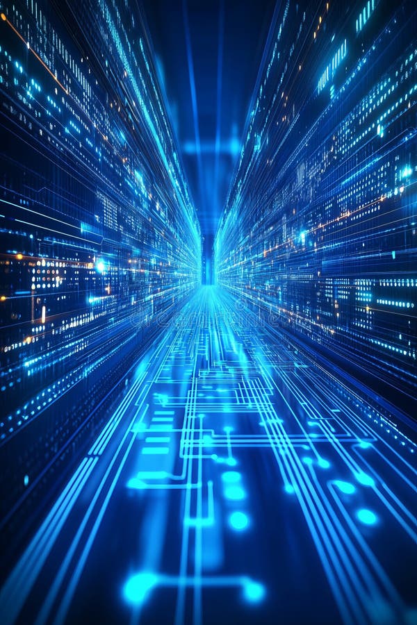 Digital Pathway Abstract Flow of Electronic Connections on Blue ...