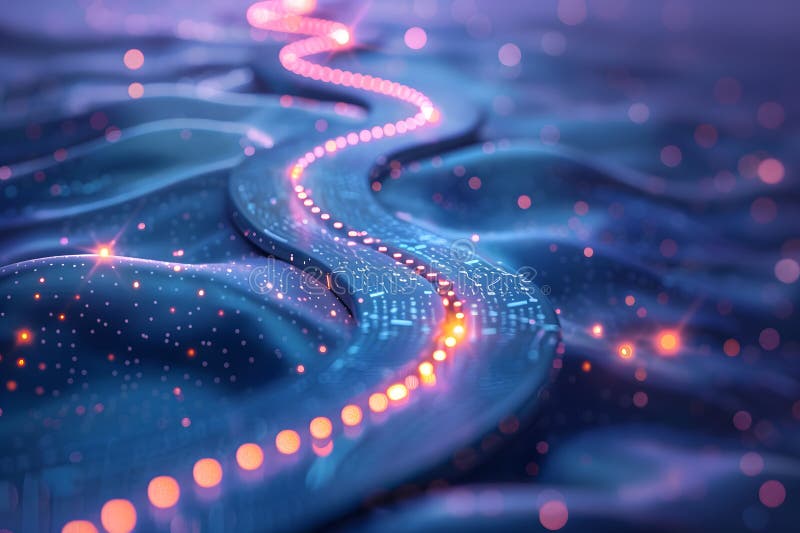 Digital Pathway with Glowing Lights in a Techthemed Landscape ...