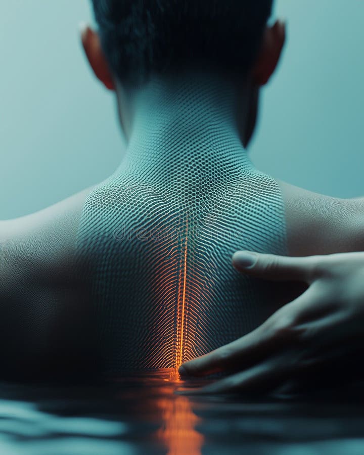 Digital Pattern on Back with Orange Light Reflection. Stock ...