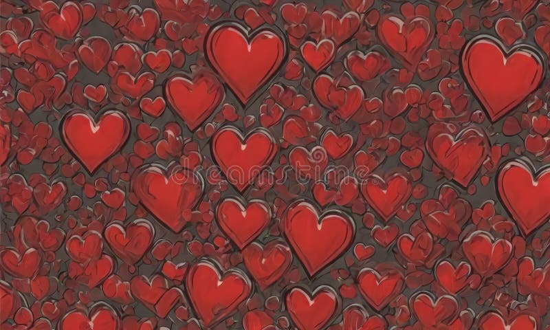Digital Pattern Overlapping Red Hearts, Varying in Size and Orientation ...