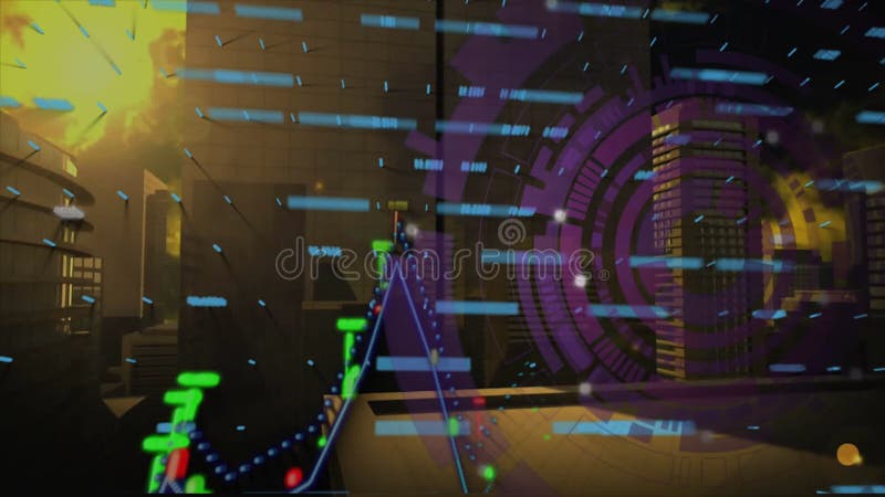 Digital Patterns and Graphs Creating Futuristic Animation Over Urban Background Stock Footage ...