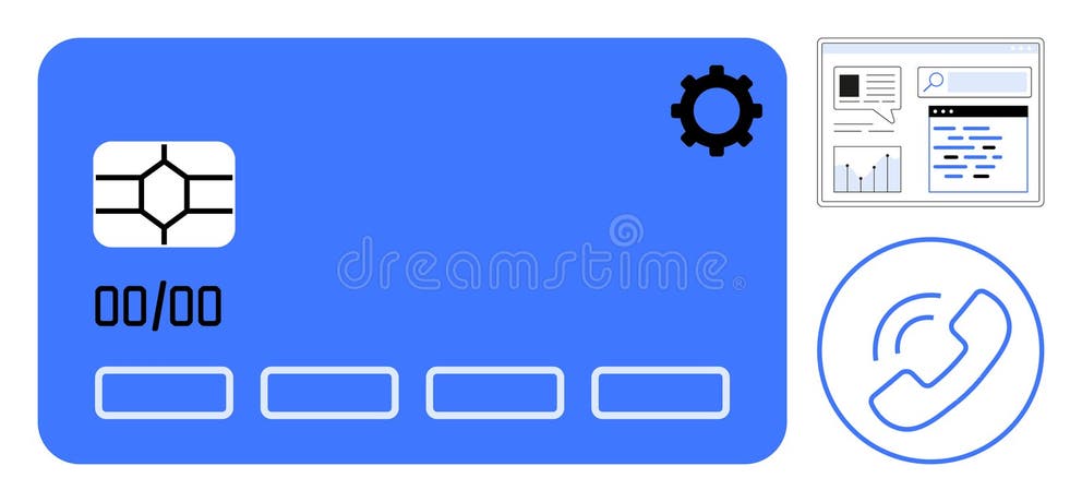 Digital Payment Concept with Credit Card, Call Icon, and Analytics ...