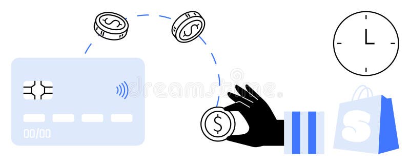Digital Payment Transaction Process with Coins Credit Card and Shopping ...