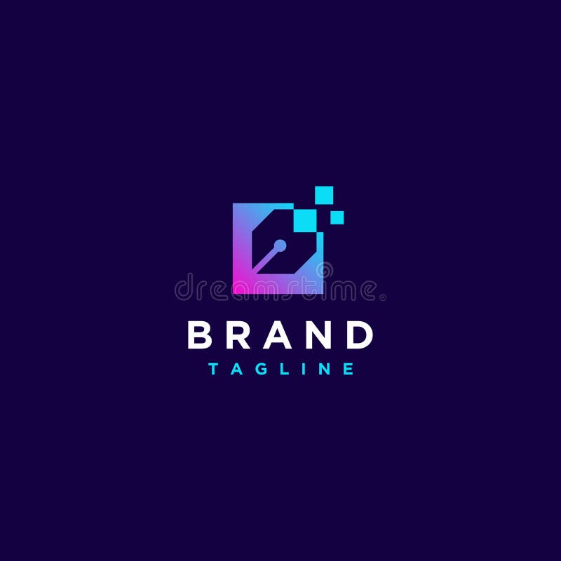Digital Pen Inside Square Logo Design Stock Vector - Illustration of ...