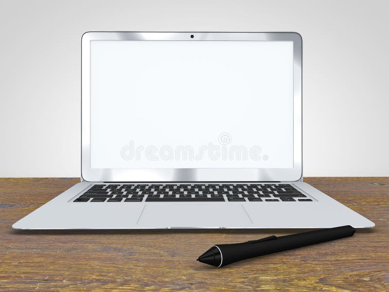 Digital Pen and Laptop, Work, Graphics, Idea. Wooden Desk Stock ...