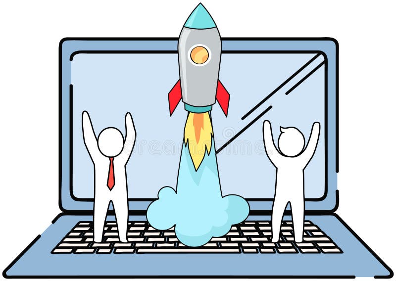 Digital People Standing Near Rocket, Startup Symbol. Start of Project ...
