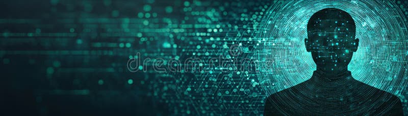 Digital Persona Abstract Tech Background with Glowing Human Silhouette ...