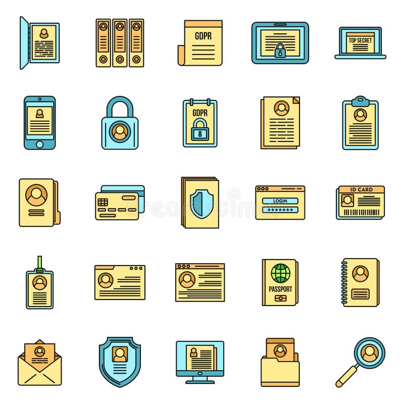 Digital Personal Information Icons Set Vector Color Line Stock ...