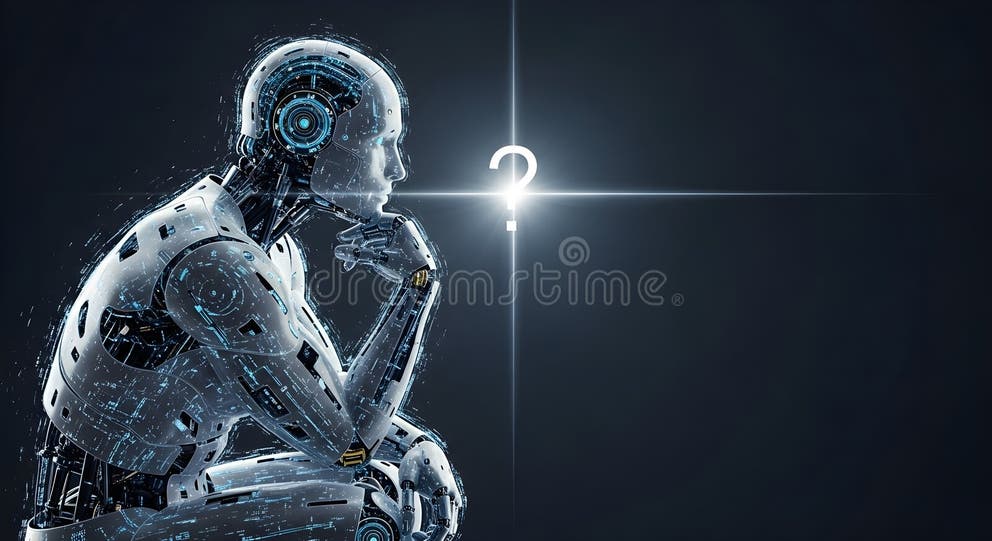 A Digital Philosopher Robot Made of Data Streams in the Thinker Pose ...