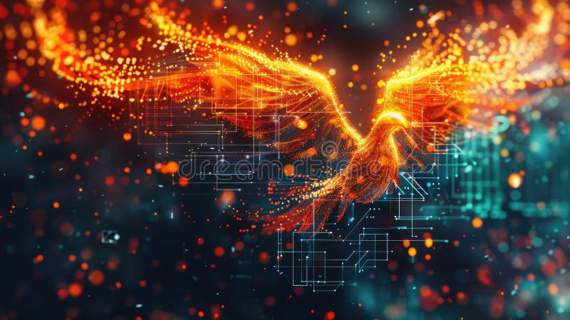 Digital Phoenix Rises from Obsolete Data Ashes, Symbolizing Rebirth and ... Digital Phoenix Rises from Obsolete Data Ashes, Symbolizing Rebirth and ...