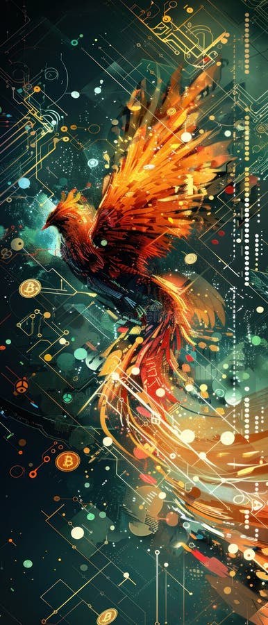 A Digital Phoenix Rising from the Ashes of a Hacked System Clutching a ...