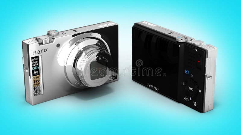 Digital Photo Camera on Blue Gradient Background 3d Stock Illustration ...