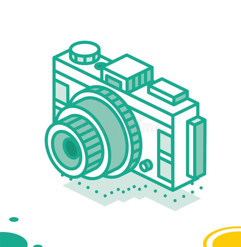 Digital Photo Camera Isolated on White. Isometric Outline Icon Stock ...