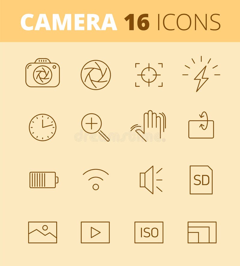 Digital Photo Camera Line Symbols. Vector Thin Outline Icon Set. Stock ...