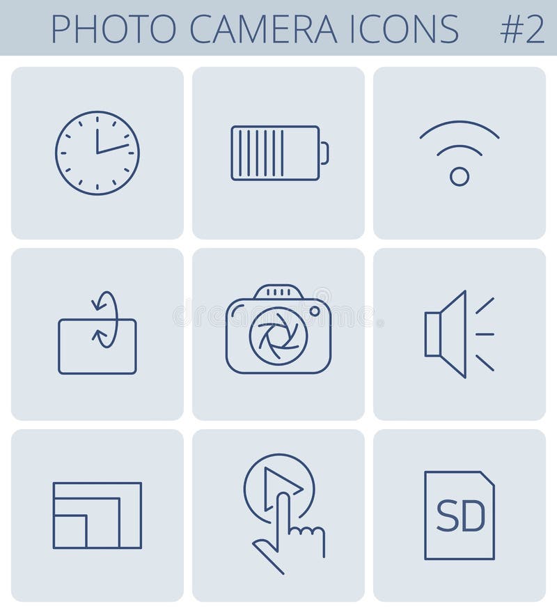 Digital Photo Camera Line Symbols. Vector Thin Outline Icon Set. Stock ...