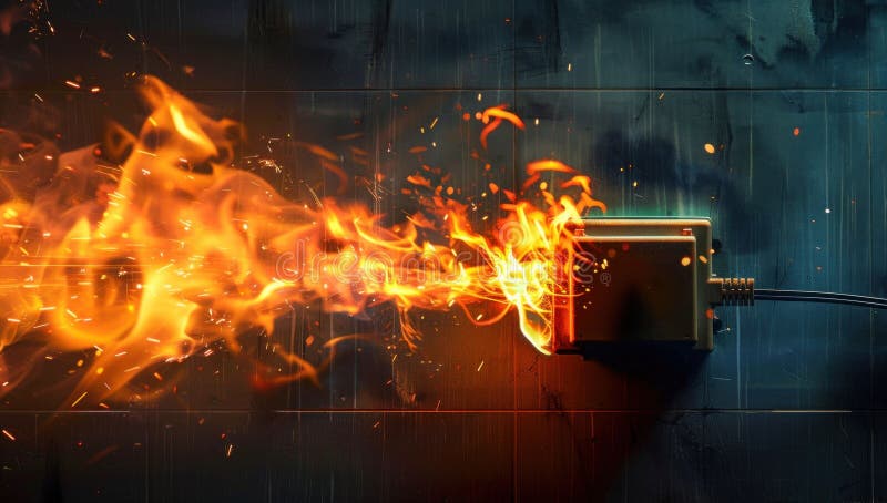 Digital Photo of Electrical Plug on Fire with Flames. Generative Ai ...