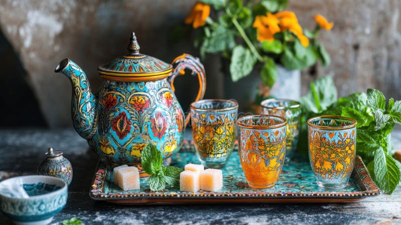Moroccan Tea Set. stock photo. Image of ornate, colorful - 342090834
