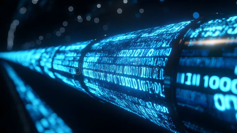 Digital Pipeline with Glowing Blue Binary Code Stock Image - Image of cyberspace, transfer ...