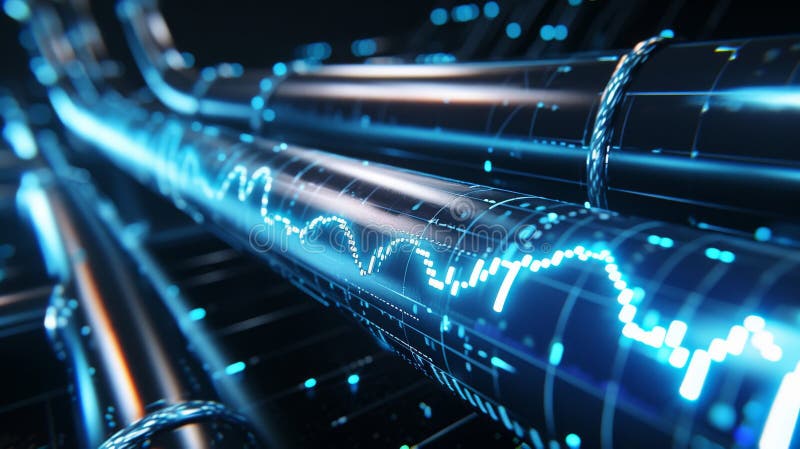 Digital Pipelines with Glowing Neon Blue Data Streams on a Dark ...