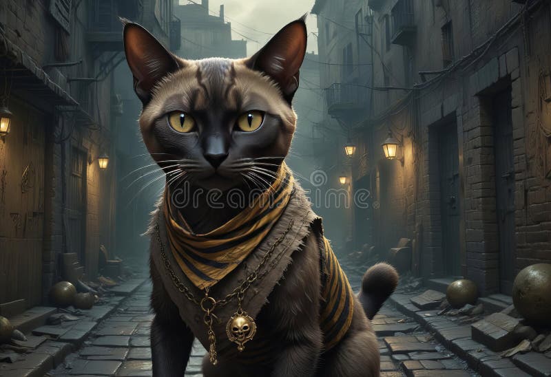 A Digital Pirate Cat in a Dark World Stock Illustration - Illustration ...