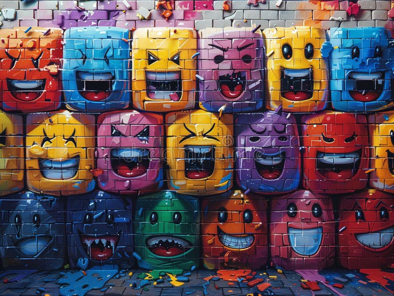 Digital Pixel Art of Popular Emojis for Messaging Expressions Blur into ...