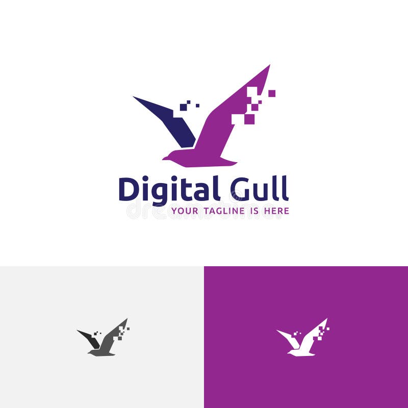 Digital Pixel Seagull Bird Flying Online Computer Technology Logo Stock ...