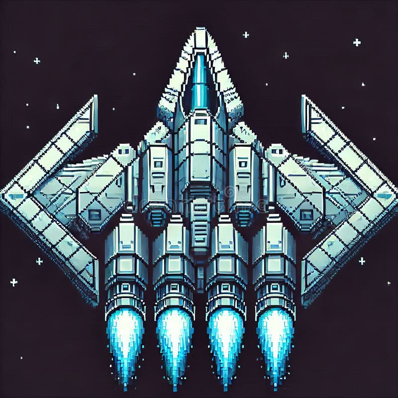 Digital Pixel Spacecraft stock illustration. Illustration of battle ...