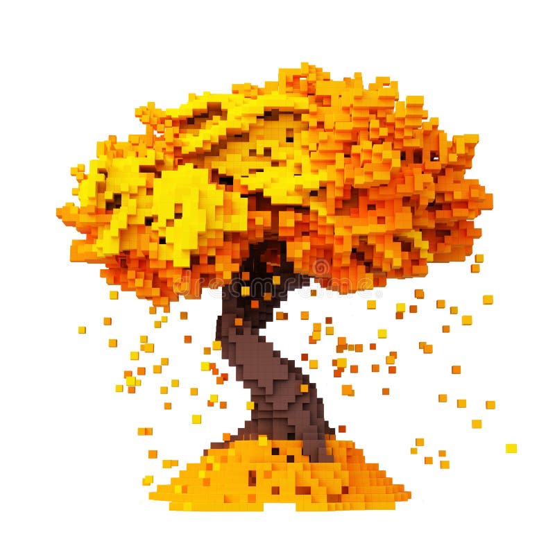 Digital Pixelated Falling Leaves from an Autumn Tree Isolated on White ...