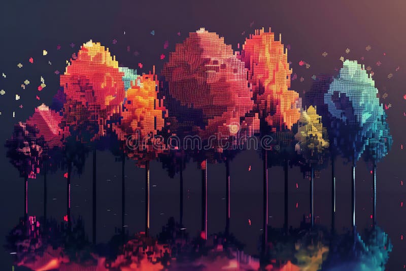 Digital Pixelated Forest: a Vivid Abstract Landscape Stock Illustration ...