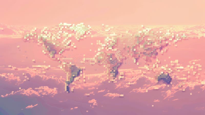 Digital Pixelated World Map Floating in the Sky Stock Image - Image of ...