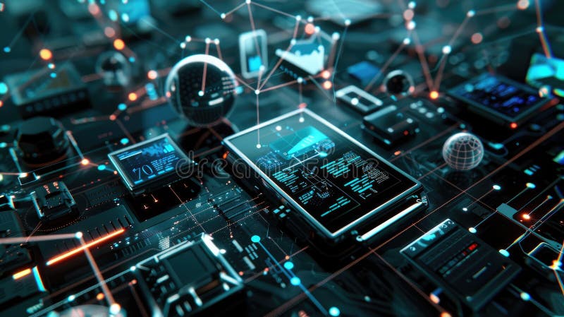 Digital Planet Earth Connected with Tech Devices and Icons. Ai ...