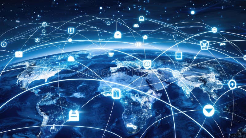Digital Planet Earth Connected with Tech Devices and Icons. Ai ...