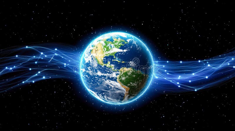 Digital Planet Earth Displaying Connectivity with Data Movement and ...