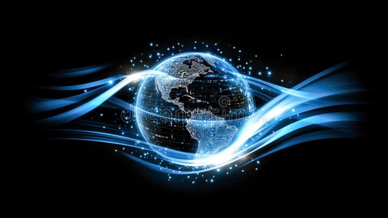 Digital Planet Earth Showcasing Global Connectivity and Data Movement ...