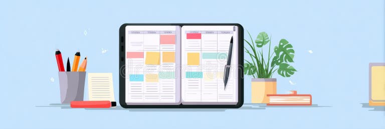 Digital Planner on Tablet with Stylus Displayed in an Organized ...