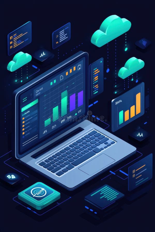 Digital Platform Visualizing Data Analysis with Cloud Computing Components and Charts Stock ...