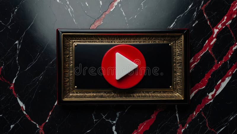 Digital Play Button with Arrow Symbol in Front of a Black Marble Wall ...