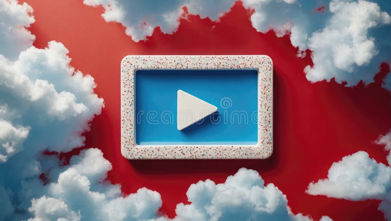Digital Play Button with Arrow Symbol in Front of Cumulus White Clouds ...