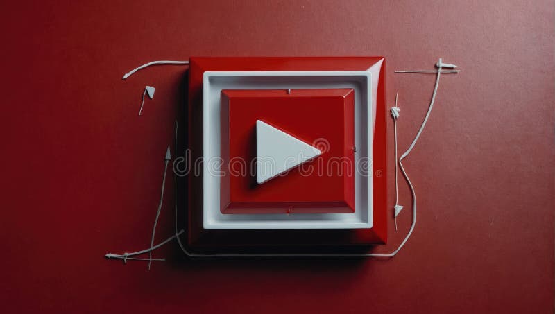 Digital Play Button with Arrow Symbol in Front of a Red Concrete Wall ...