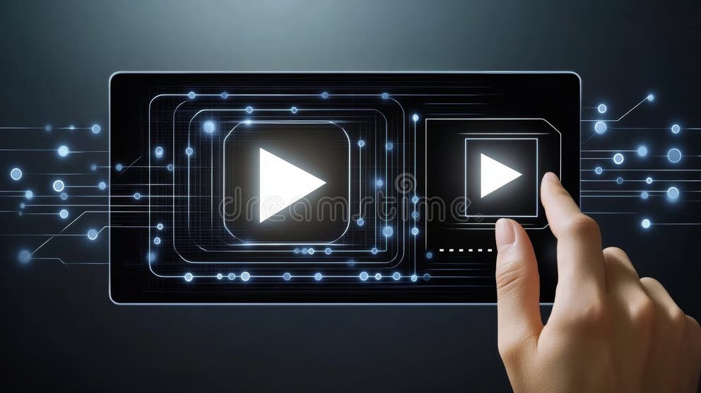 The Digital Play Button, Which Has a Circuit Design, is Touched by a ...