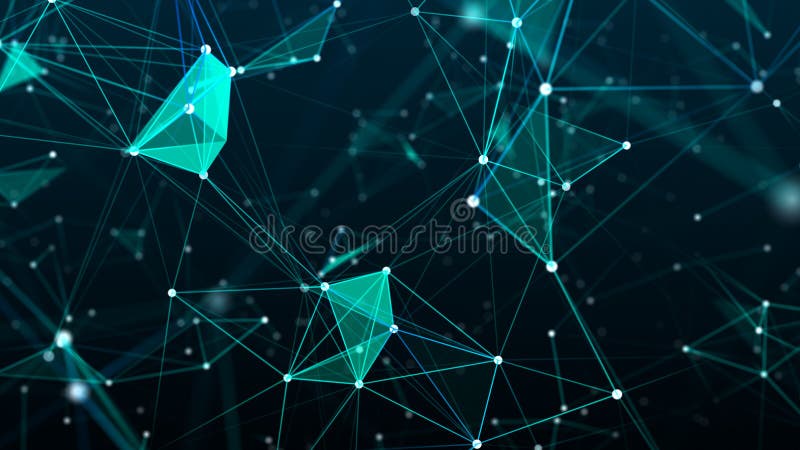Digital Plexus of Glowing Lines, Dots and Triangles. Abstract Background. Connection of ...
