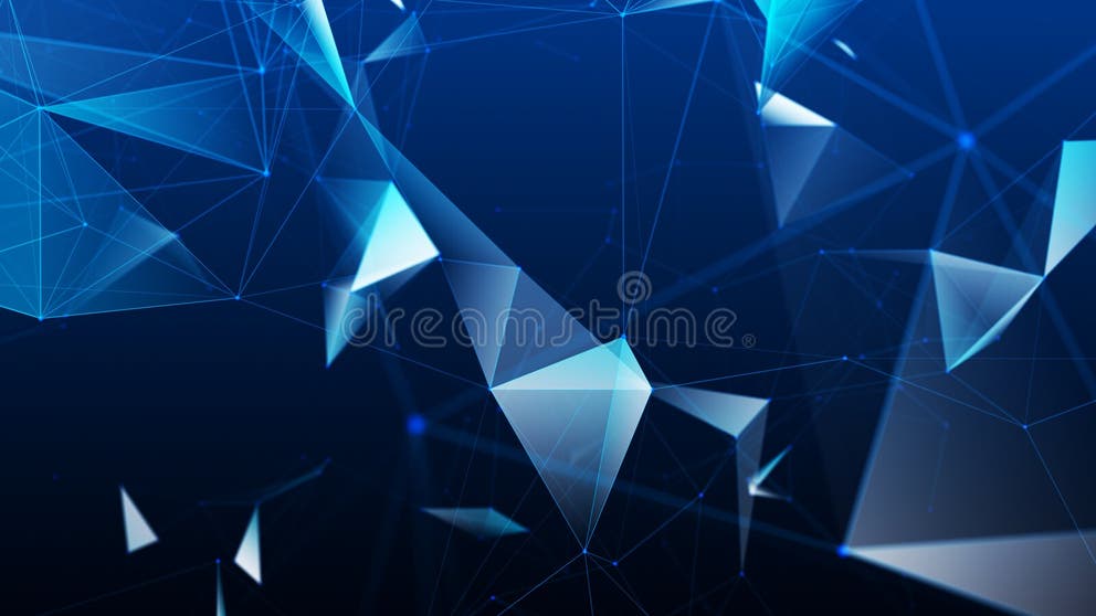 Digital Plexus of Glowing Lines, Dots and Triangles. Abstract Background. Connection of ...