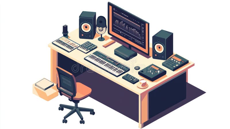 Digital Podcast Studio Setup with Audio Equipment and Computer Stock ...