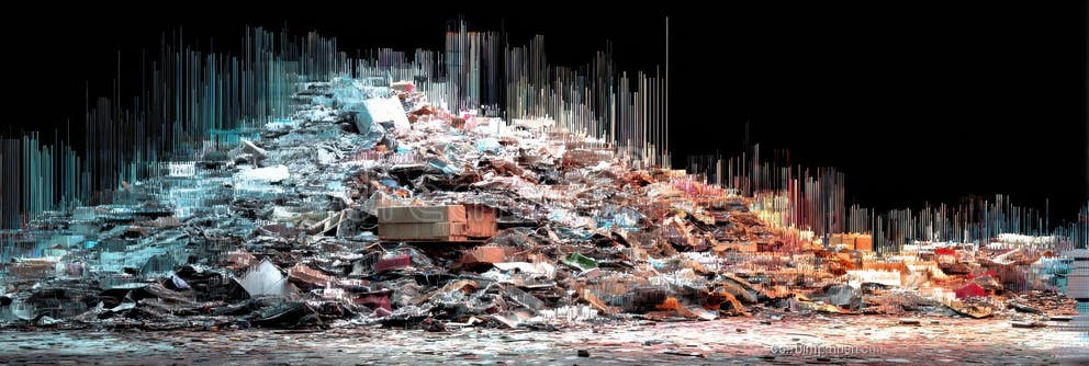 Digital Pollution Depicted through Glitch Art Effect on a Large Trash ...
