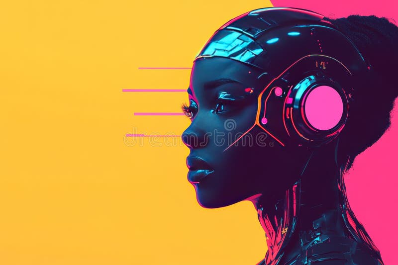 Digital Portrait of a Cyborg with Artificial Intelligence. Stock ...