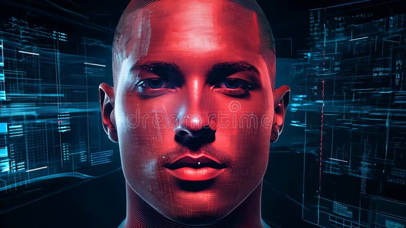 Digital Portrait of a Man with Futuristic Interface Elements ...