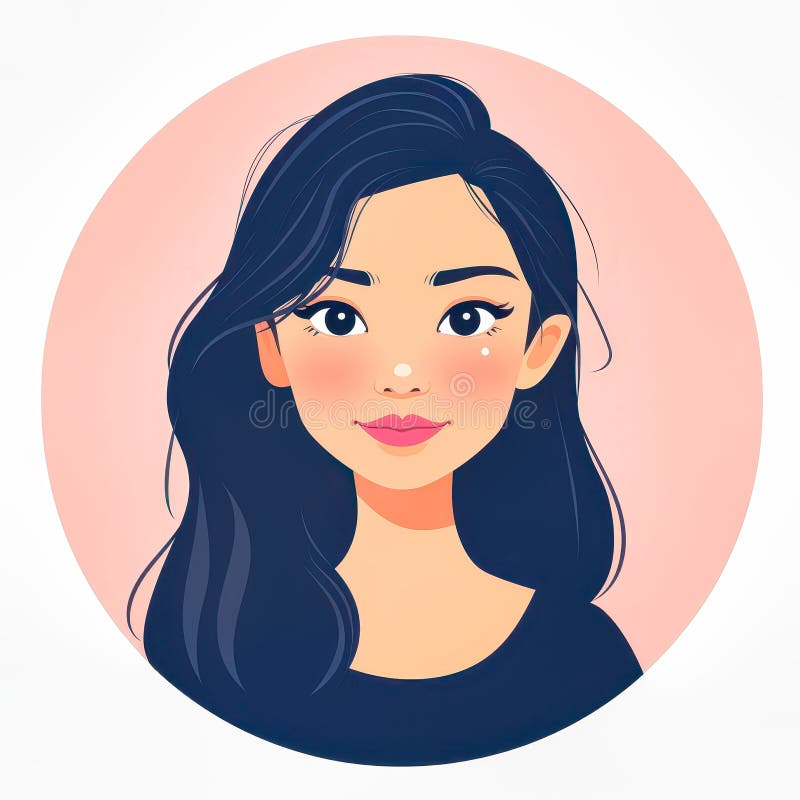 A Digital Portrait Of A Smiling Young Woman With Long Black Hair Stock